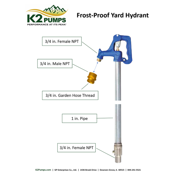 Lead Free 4' Frost Proof Yard Hydrant - K2 Pumps